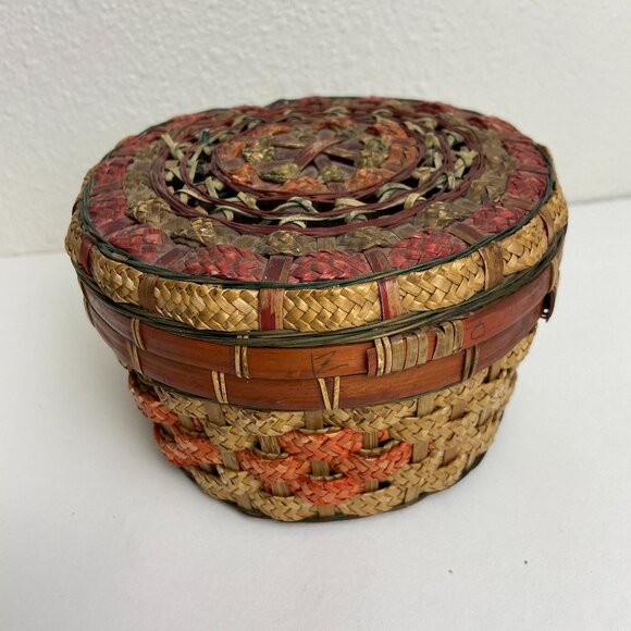 Accents | Vintage Woven Wicker Trinket Storage Box With Lid Bohemian ...